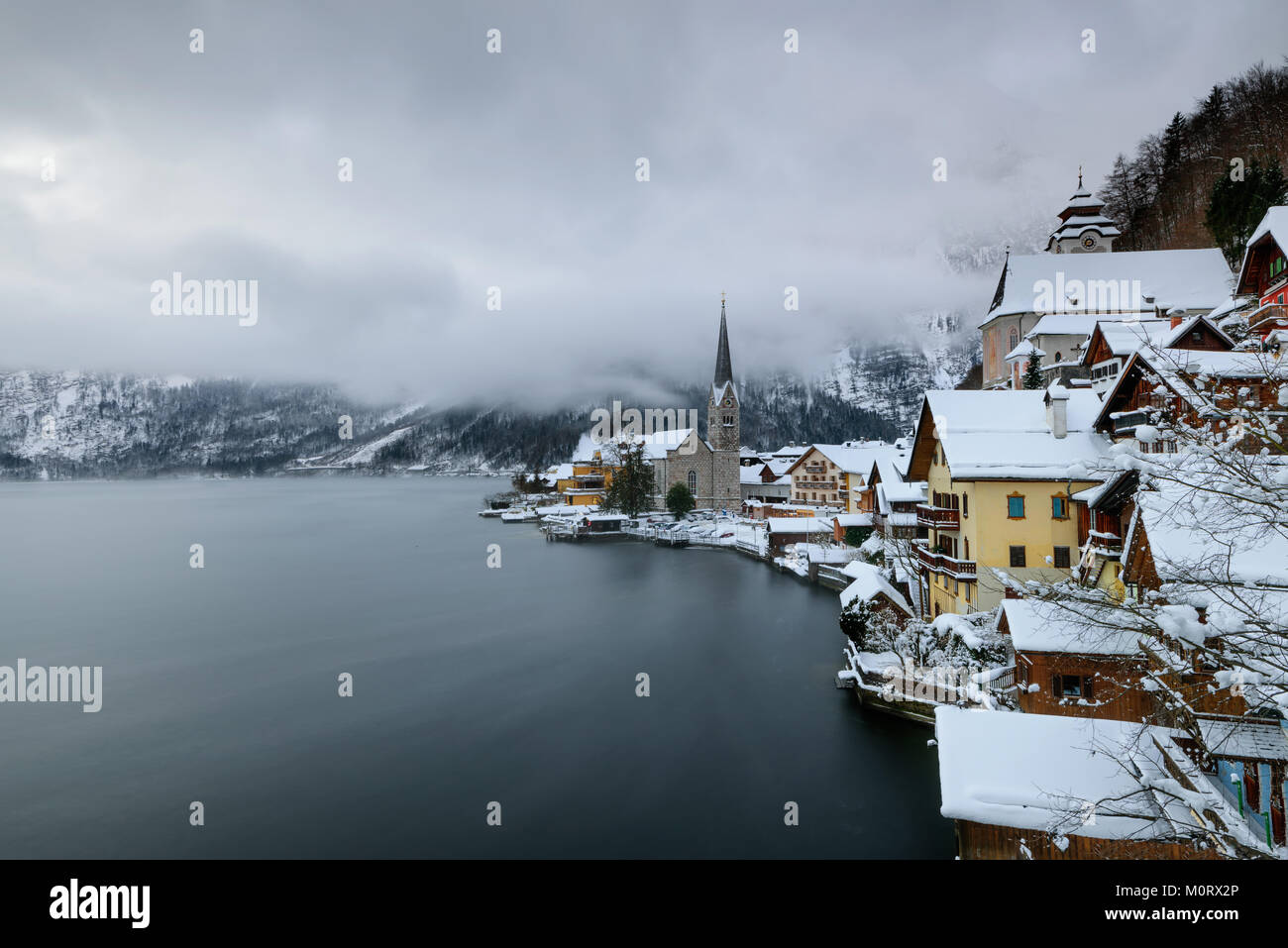 Hallstatt Christmas Village. Scenic postcard view of famous Hallstatt ...