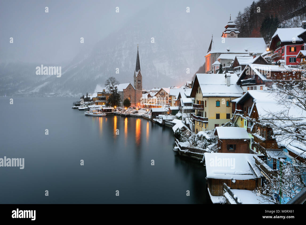 Hallstatt Christmas Village. Scenic postcard view of famous Hallstatt ...