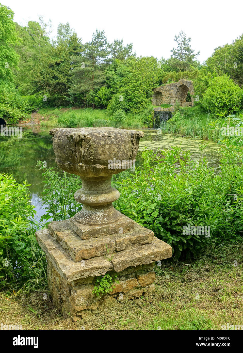 This image shows the Cascade and artificial ruins at Stowe in ...