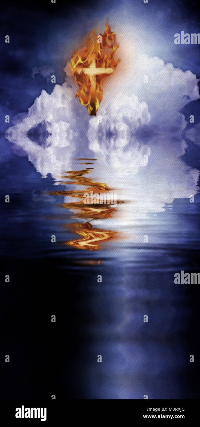 Burning Cross Hangs in Sky over Water Stock Photo - Alamy