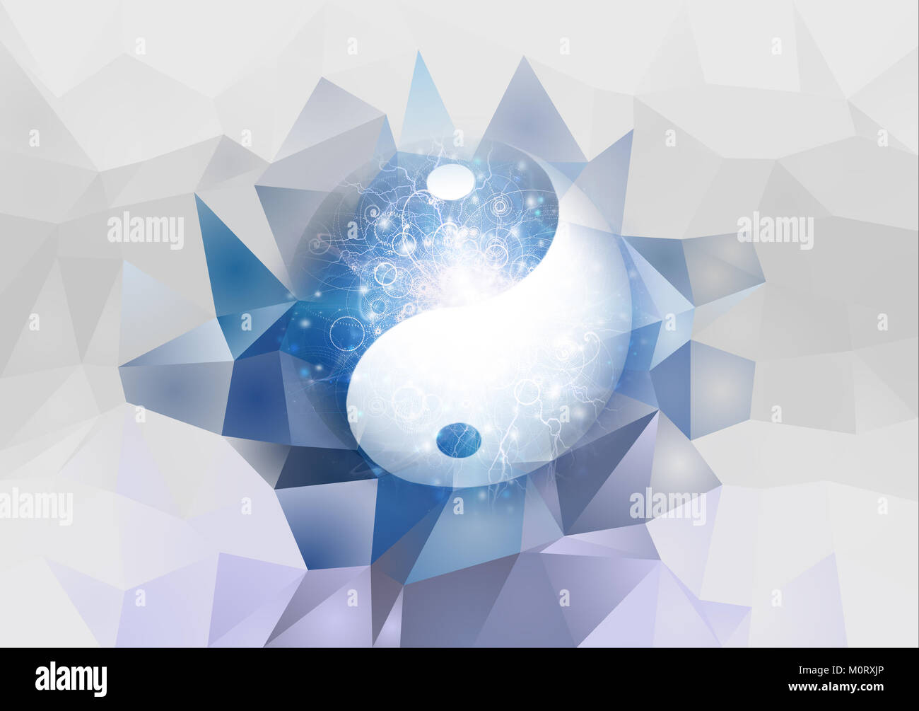 Yin Yang symbol is contained inside of glass sphere. 3D rendering Stock ...