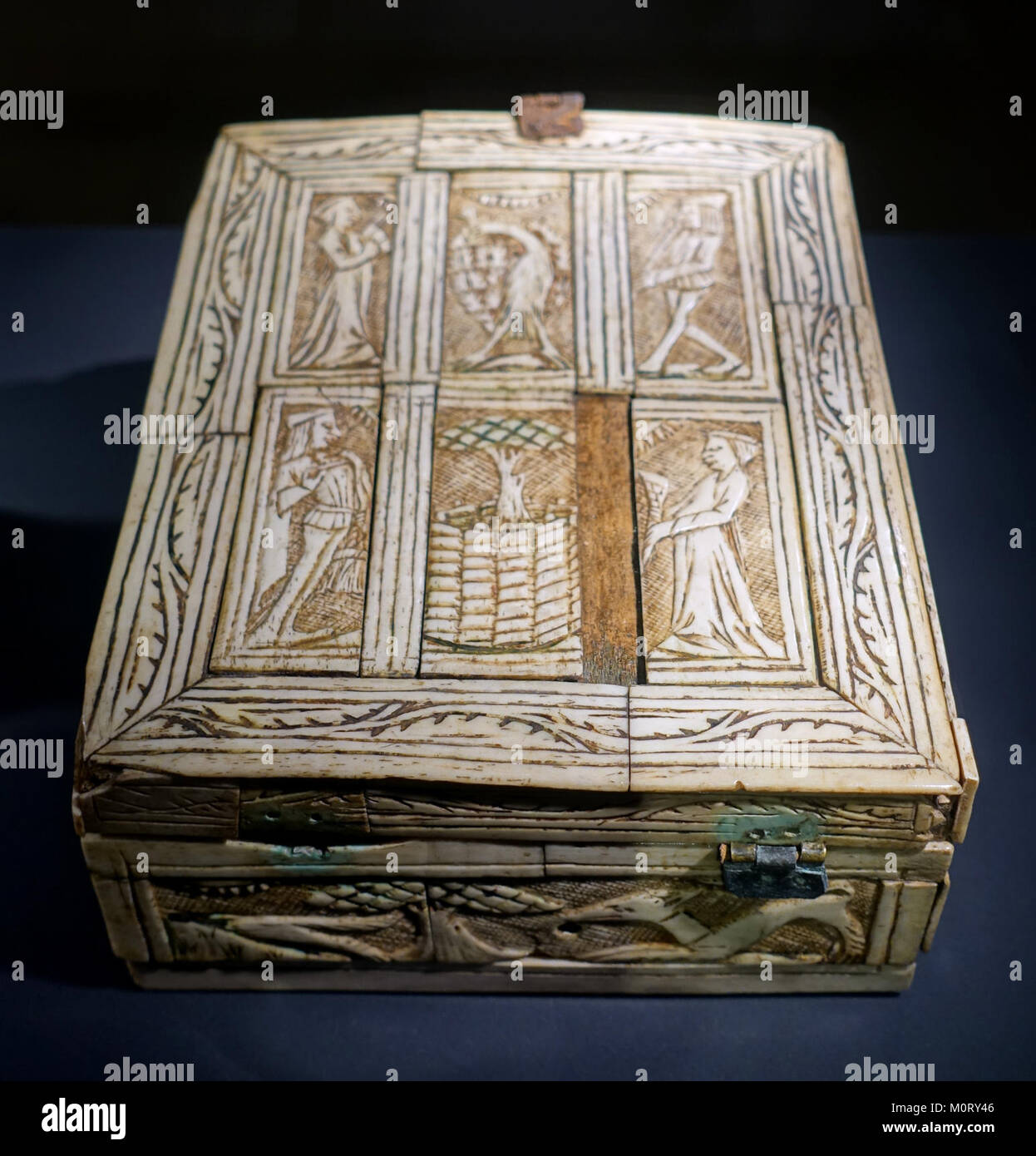 This casket, dating from 1450-1500 AD, is adorned with scenes of love ...