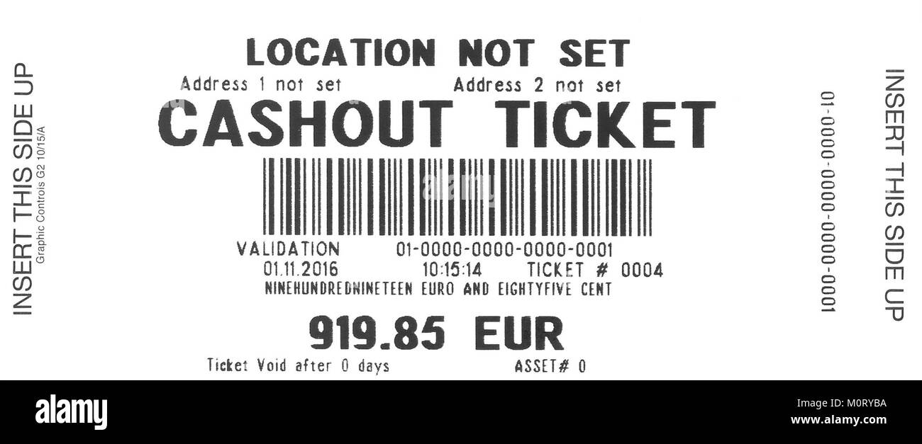 Template design for a casino cashout ticket, used for recording ...
