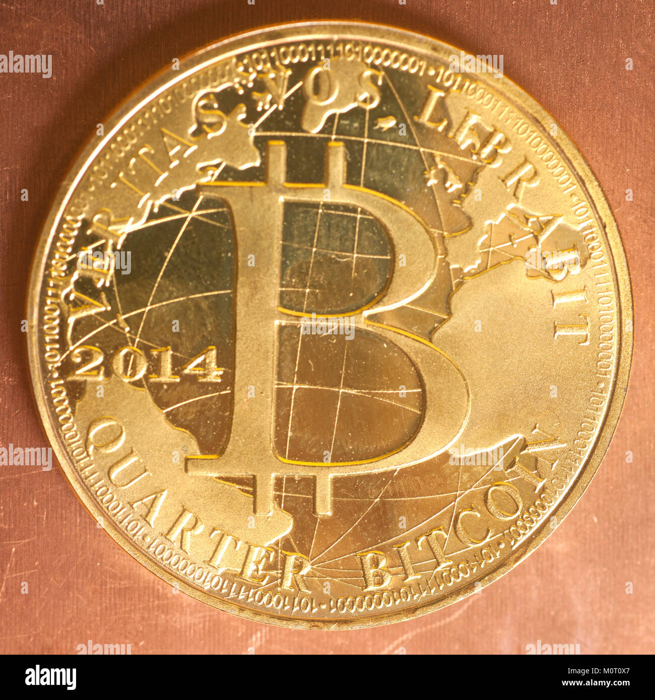 Golden Bitcoin coin crypto currency on a copper background Stock Photo ...