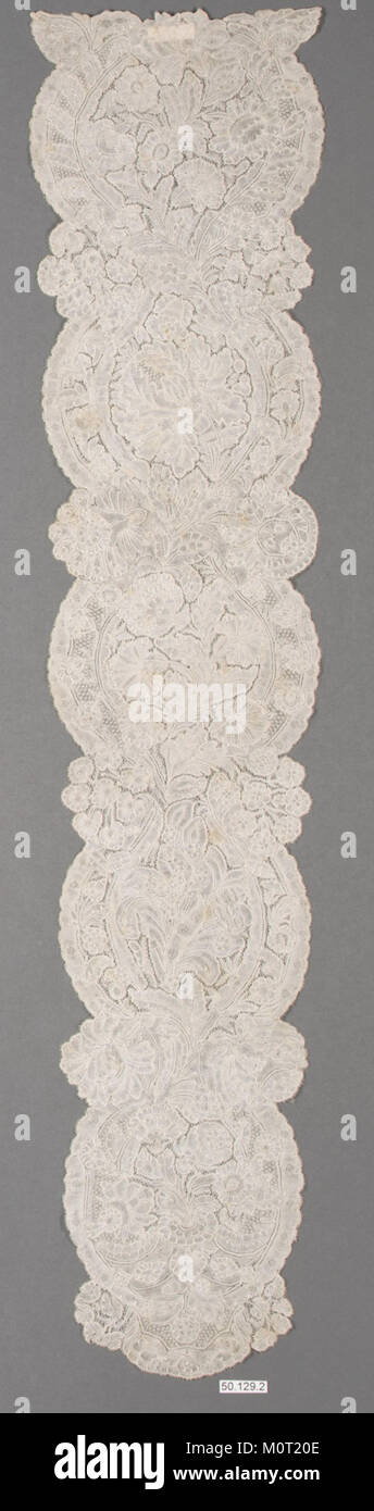 The image shows a cap crown and lappet, a historical garment accessory ...