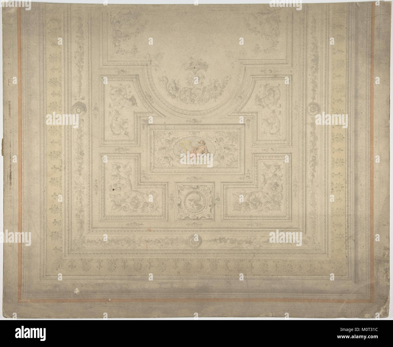 This ceiling design features a depiction of a nymph on a dolphin ...