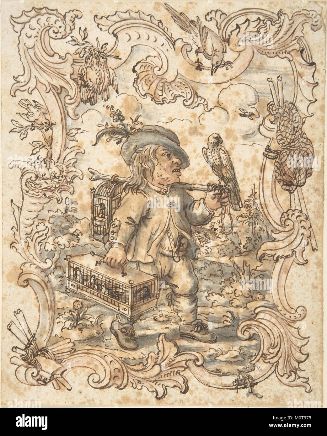 The image presents caricatures of a fish and a bird peddler, displayed ...
