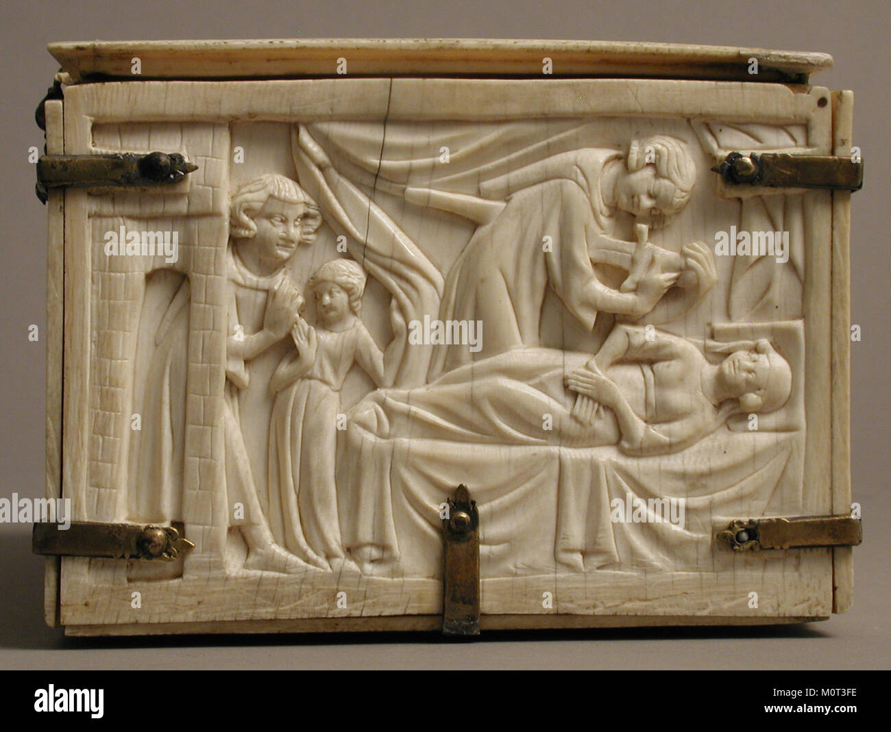 This image shows a casket featuring romance scenes, dated to the 1800s ...