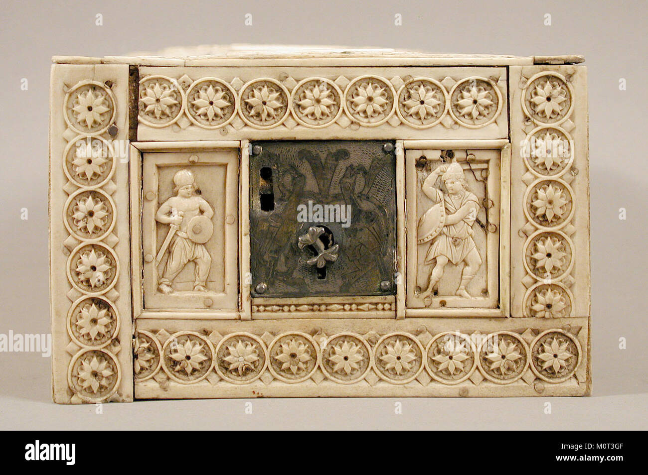 This casket, cataloged as MET tem17-190237s, features warriors and ...