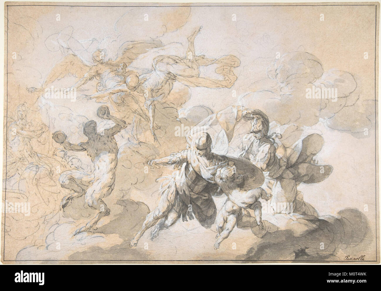 The ceiling decoration depicting Mars, Minerva, and a dancing Satyr ...
