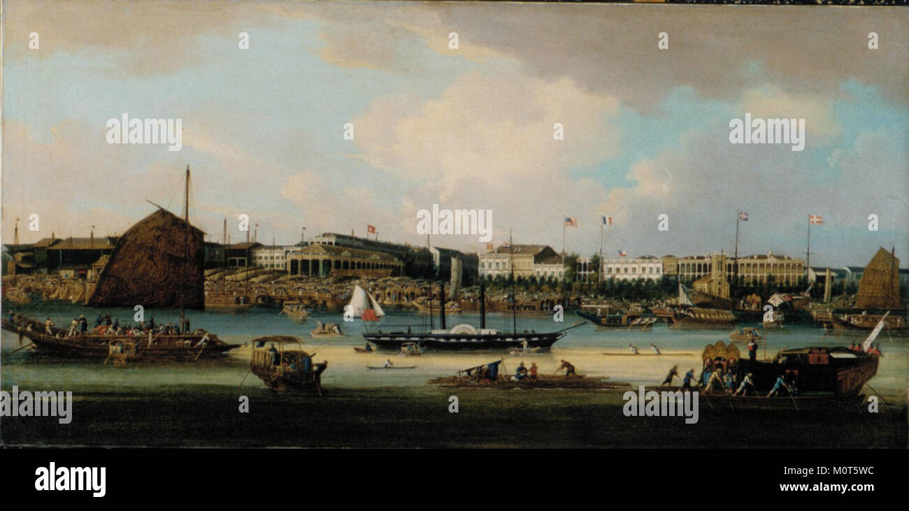 This painting depicts the waterfront of Canton (now Guangzhou, China ...