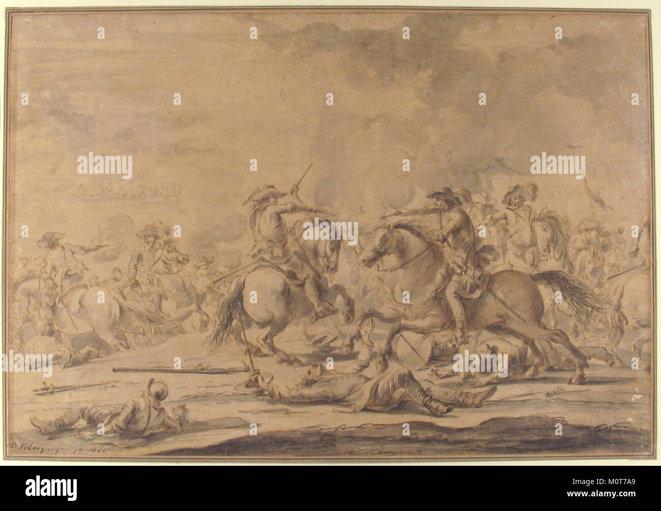 The artwork depicts a historical cavalry battle, showing mounted ...