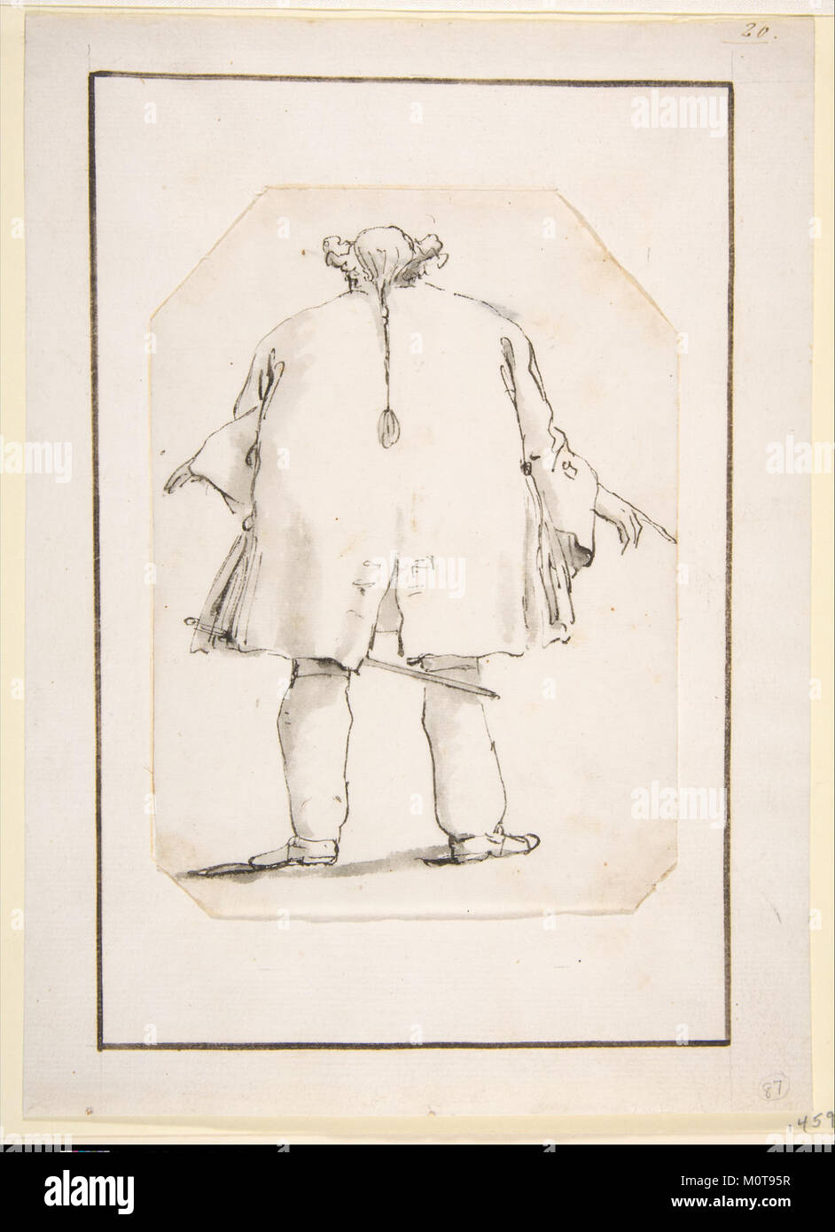 A caricature depicting a man with exaggerated features, viewed from ...
