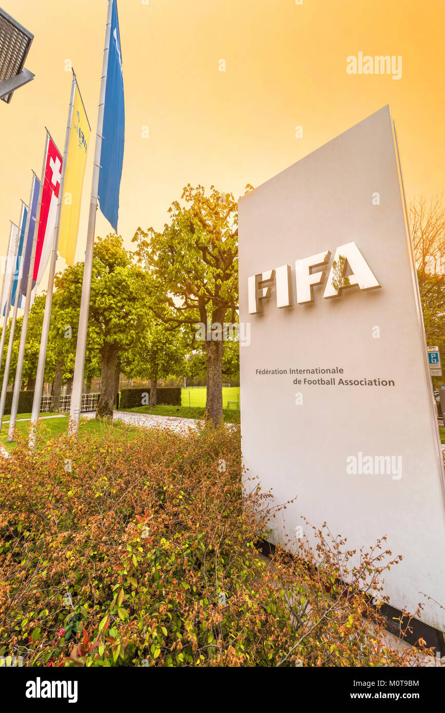 At the entrance to the official FIFA headquarters. Zurich, Switzerland ...