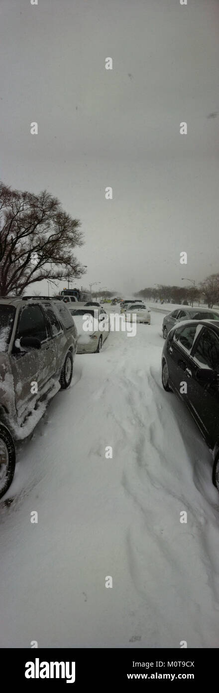 This image captures cars stranded on Lake Shore Drive in Chicago during ...