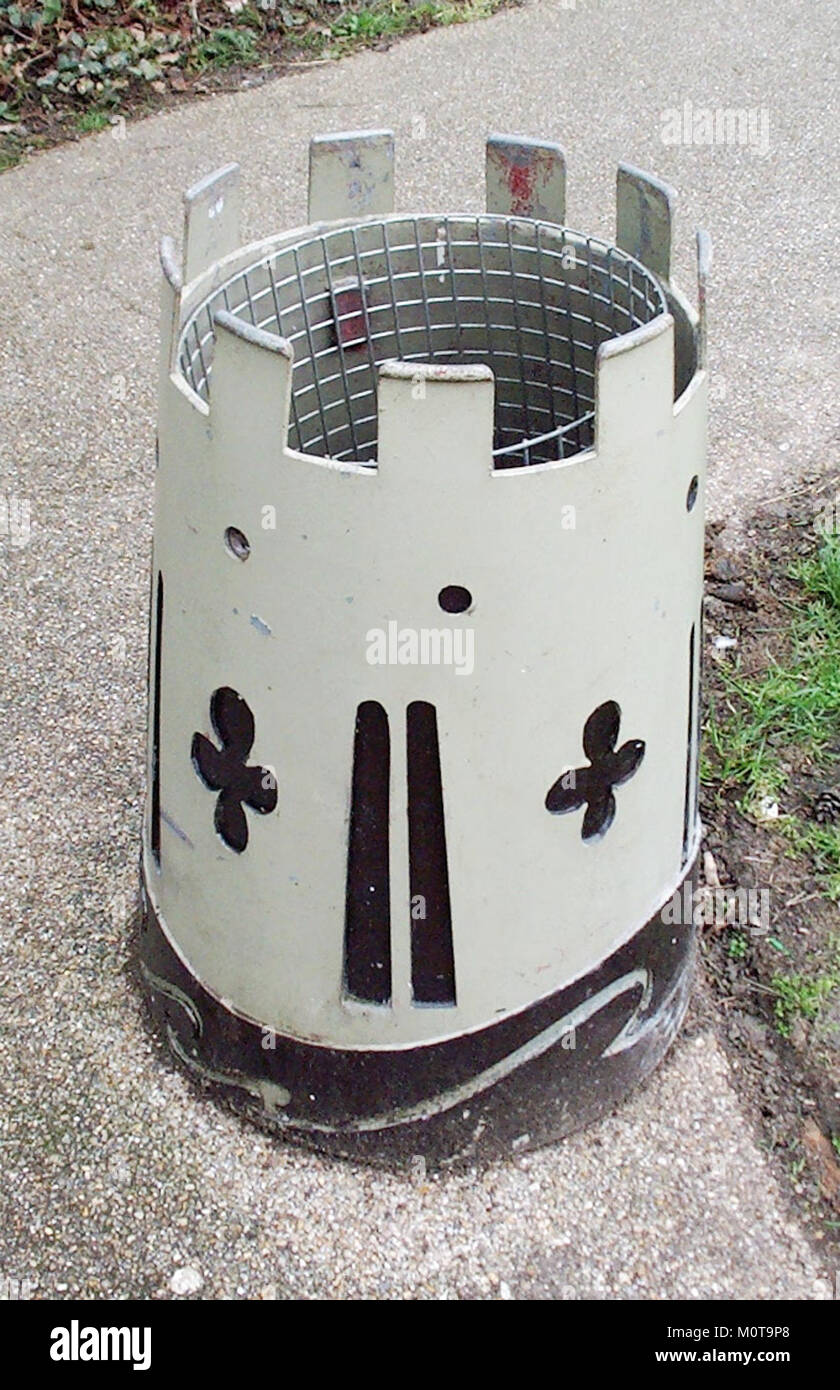 Photograph of a waste bin located near a castle, illustrating the ...