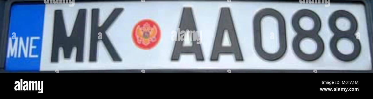 A photograph of a car plate from Mojkovac, Montenegro. This image ...