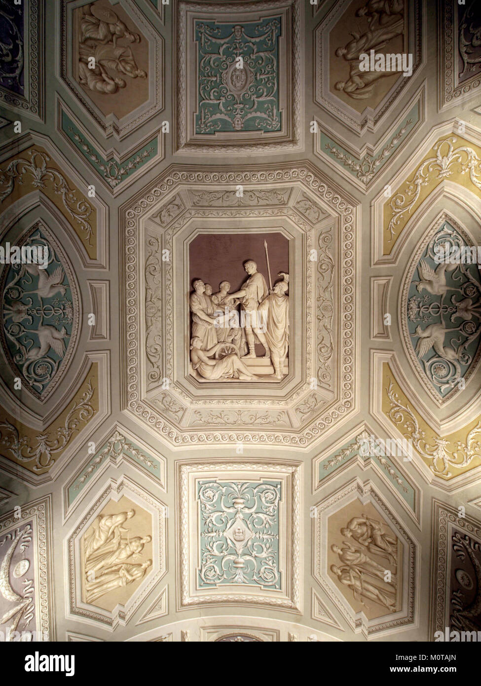 A ceiling photograph featuring detailed architectural features ...
