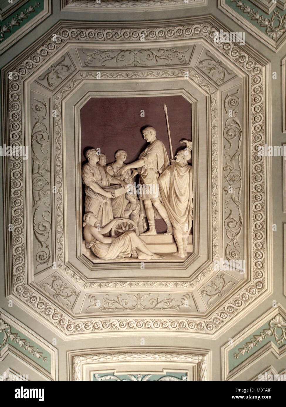 The image focuses on the ceiling design of a building, highlighting its ...