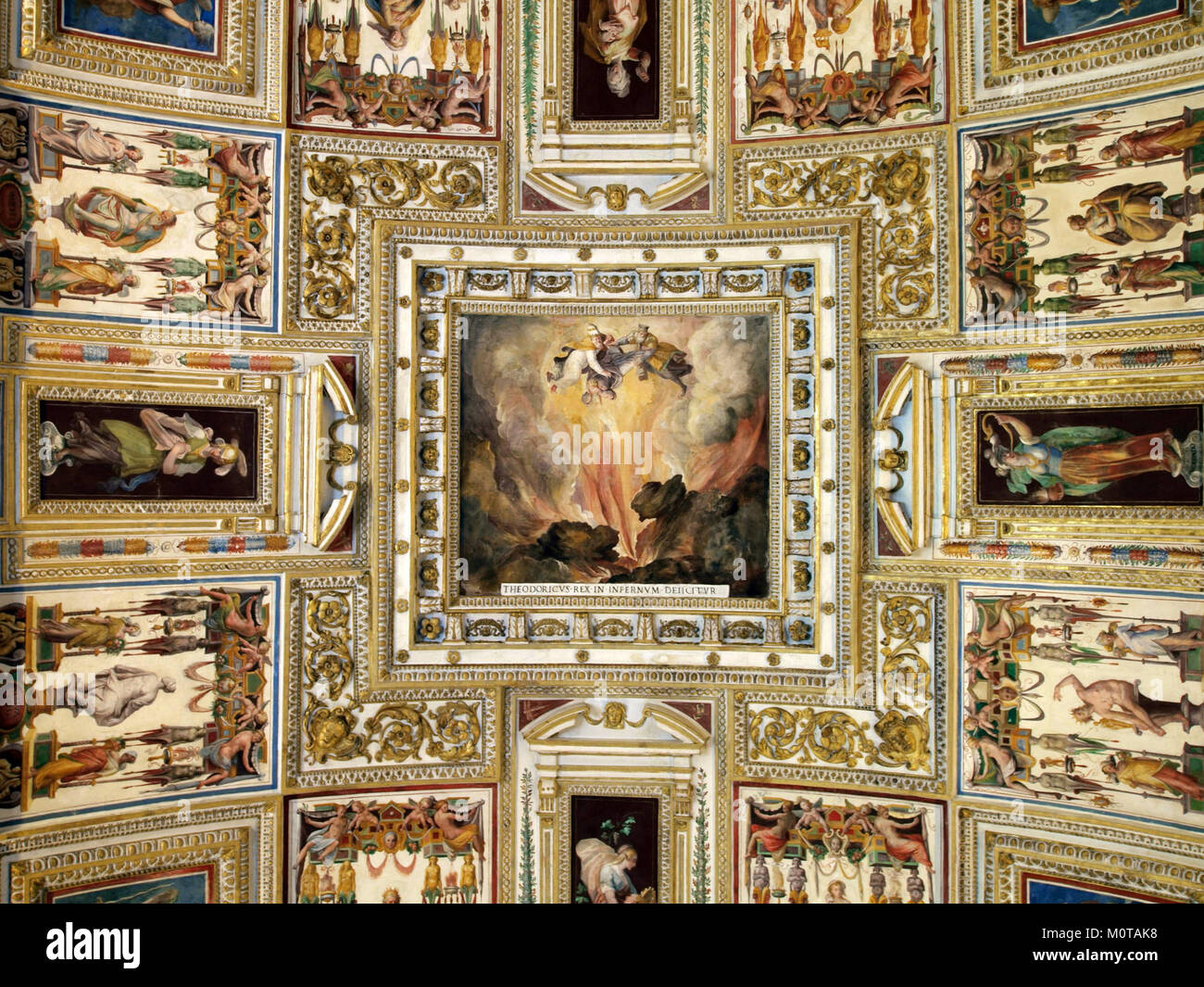 A photograph of a ceiling depicting 'Theodoricus Rex in Infernum ...