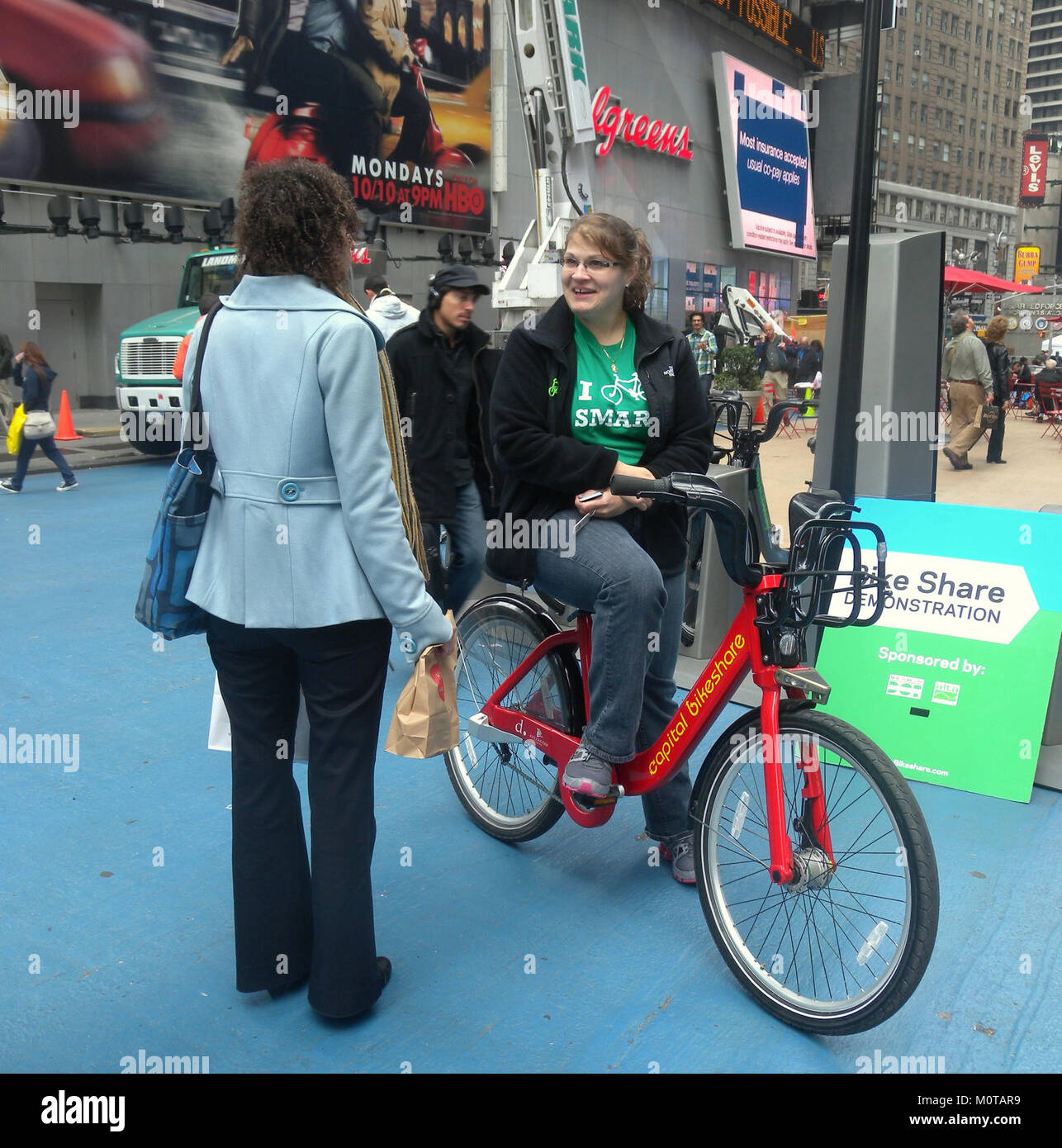 A demonstration of the Capital Bikeshare program in Times Square ...