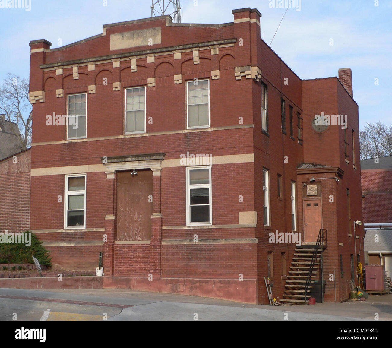 This image shows a historical view of the Cass County, Nebraska jail ...