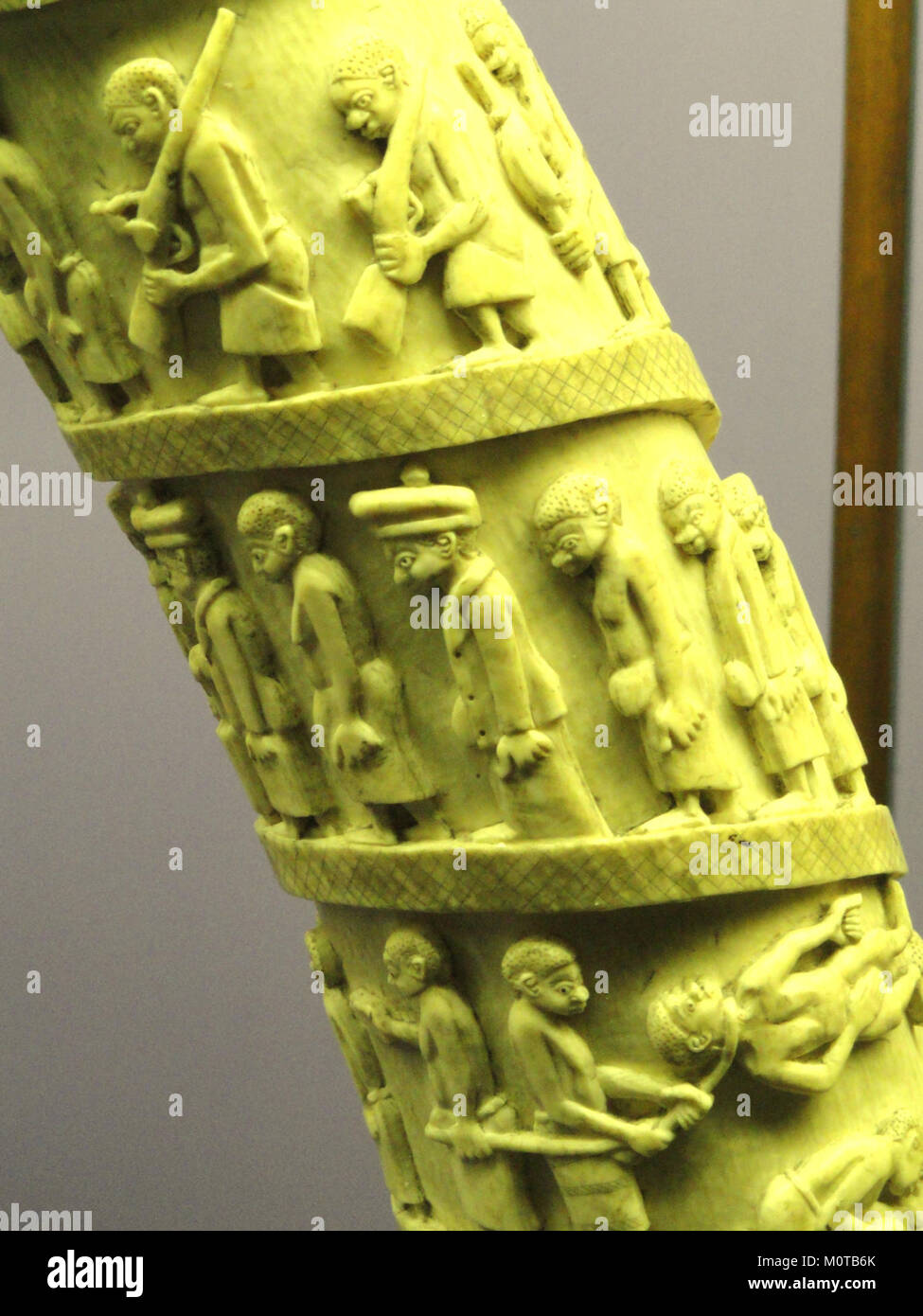 Carved tusk showing hardships of Europeaqn inland exploration, Kongo ...