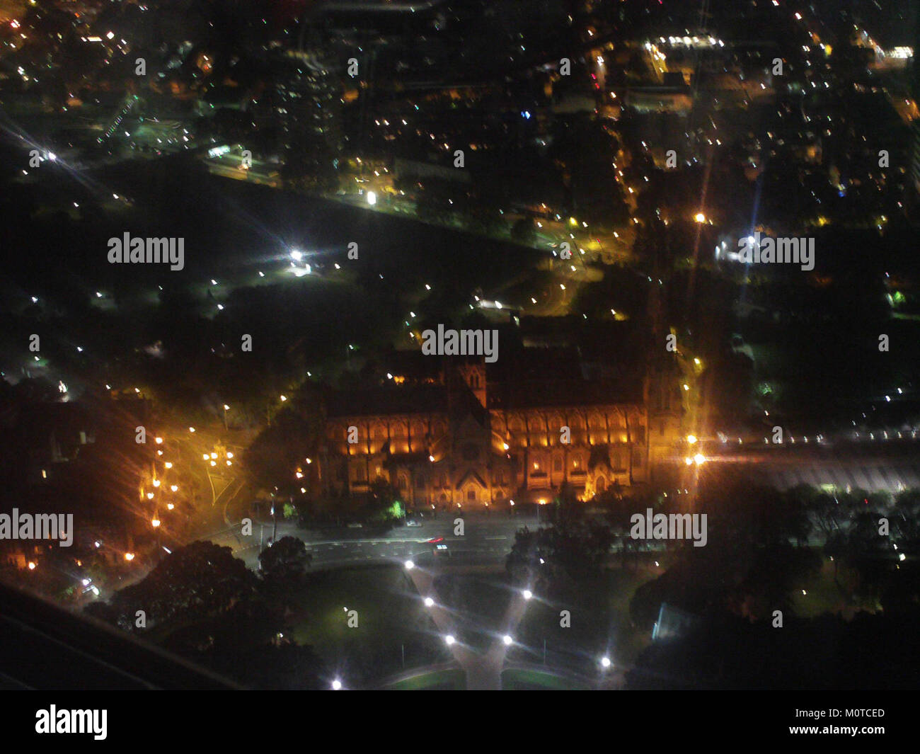 This image shows the view of a cathedral from its tower, highlighting ...