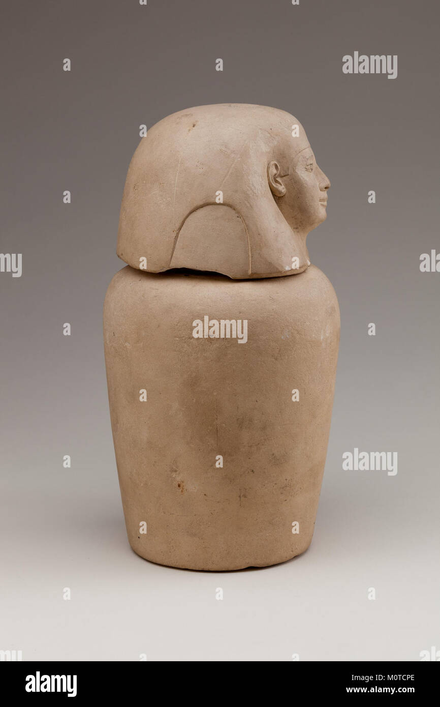 This ancient Egyptian canopic jar, representing Imsety, one of the four ...