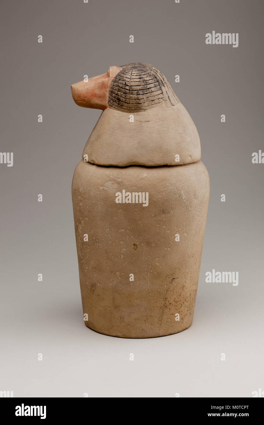 This canopic jar, representing the Egyptian deity Hapy, was used in ...