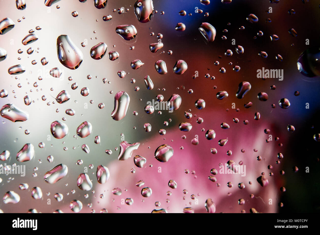 Perfect Rain Drops on Colorful Glass Stock Photo - Alamy
