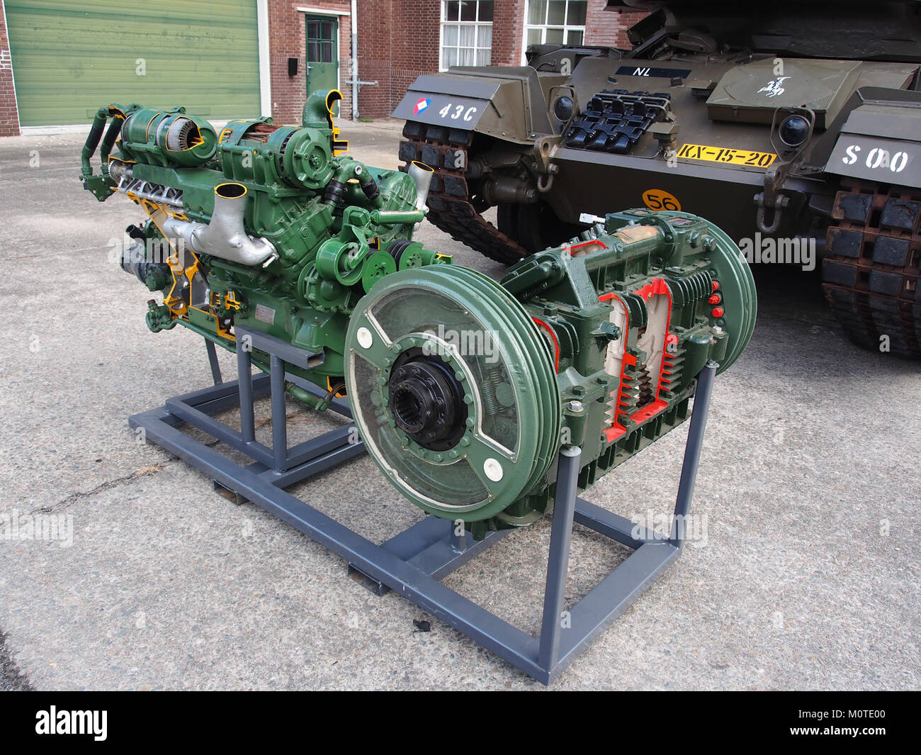 This image showcases the engine and transmission system of the ...
