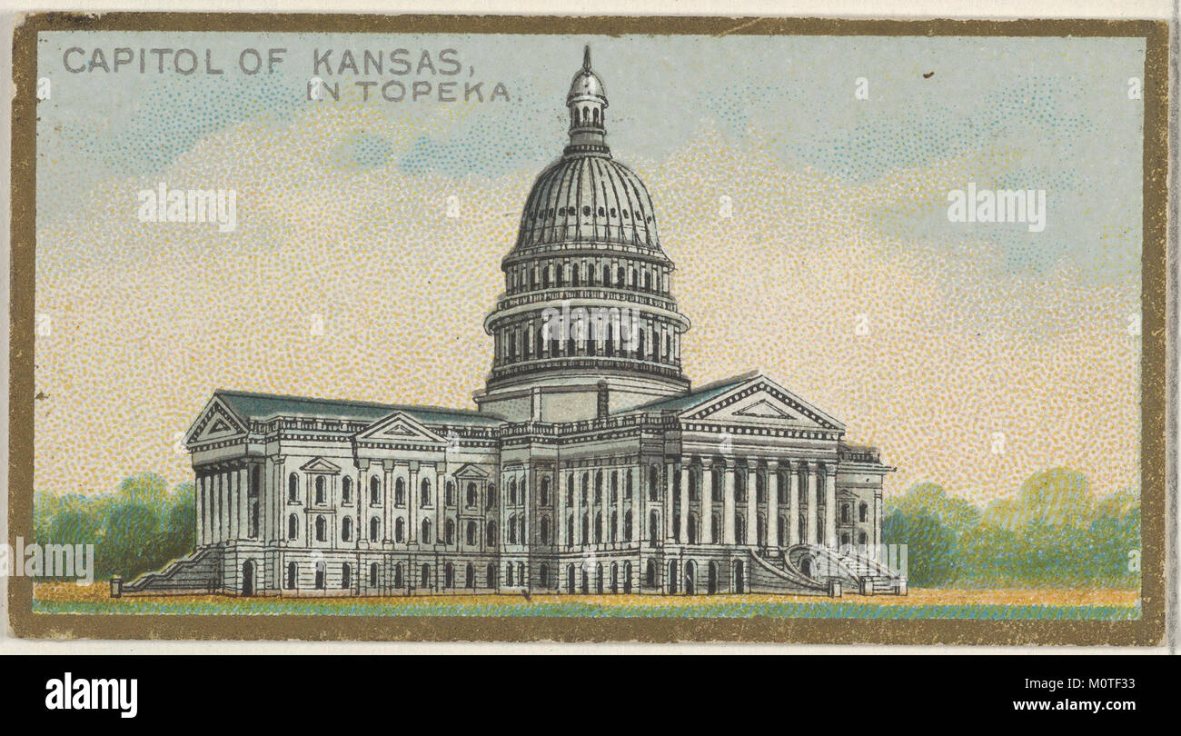 A trading card depicting the Capitol of Kansas in Topeka, part of the ...