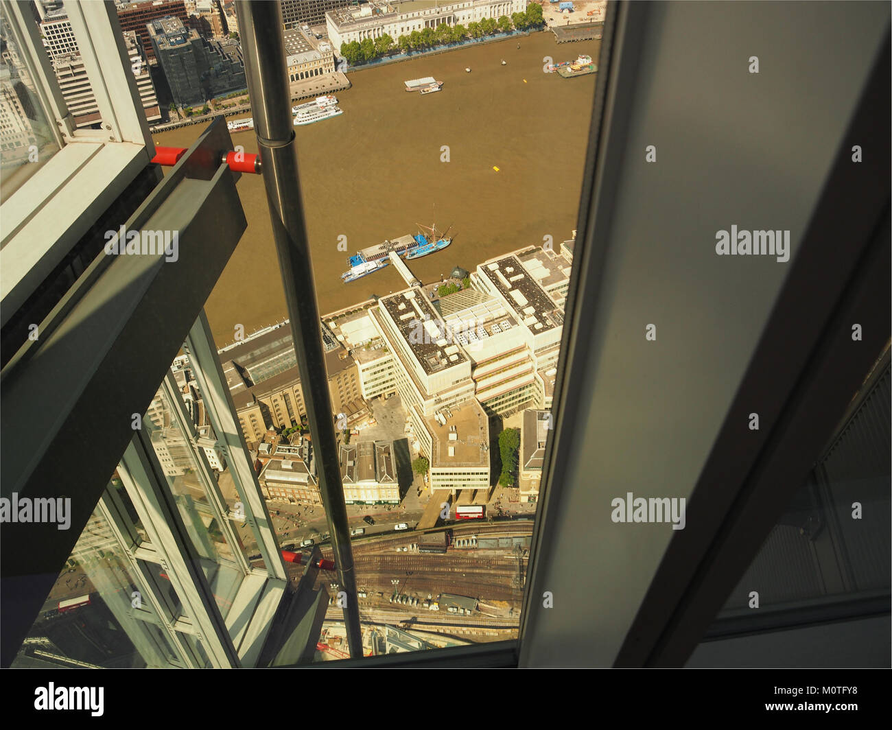 A view looking down from The Shard to the River Thames with riverside ...