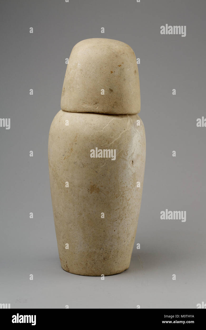 A canopic jar with a falcon head, representing Qebehsenuef, one of the ...