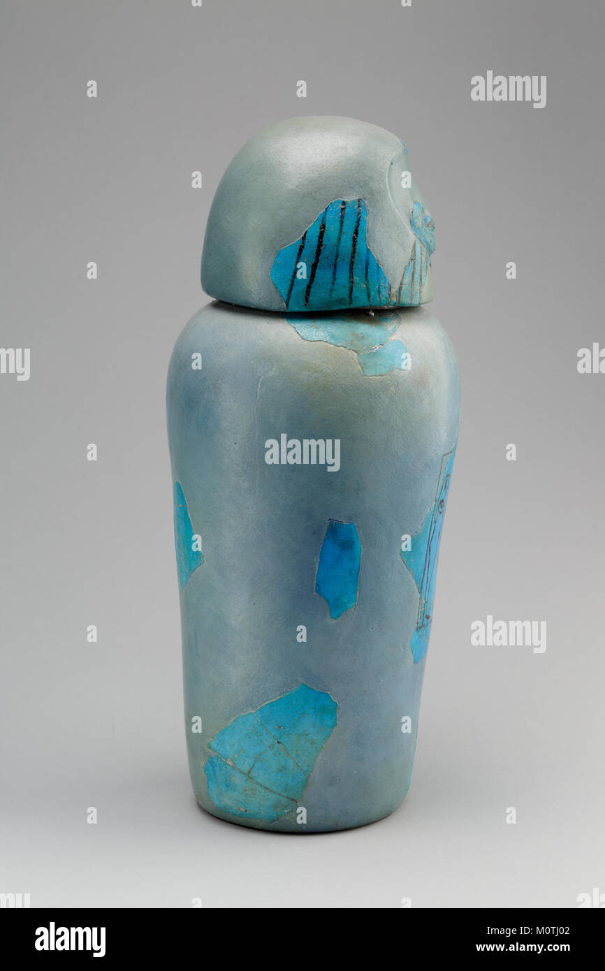 This ancient Egyptian canopic jar, inscribed for Imsety, features a ...
