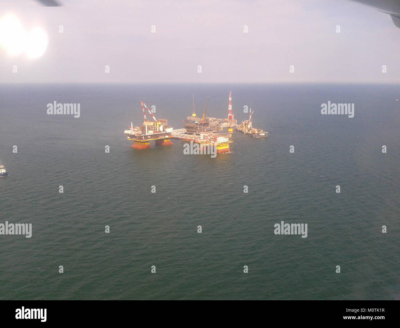 A nefteplatforma (oil platform) operating in the Caspian Sea, likely ...