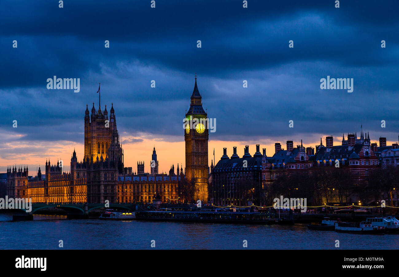 March 2012: Westminster Parliament and Big Ben with storm clouds after ...