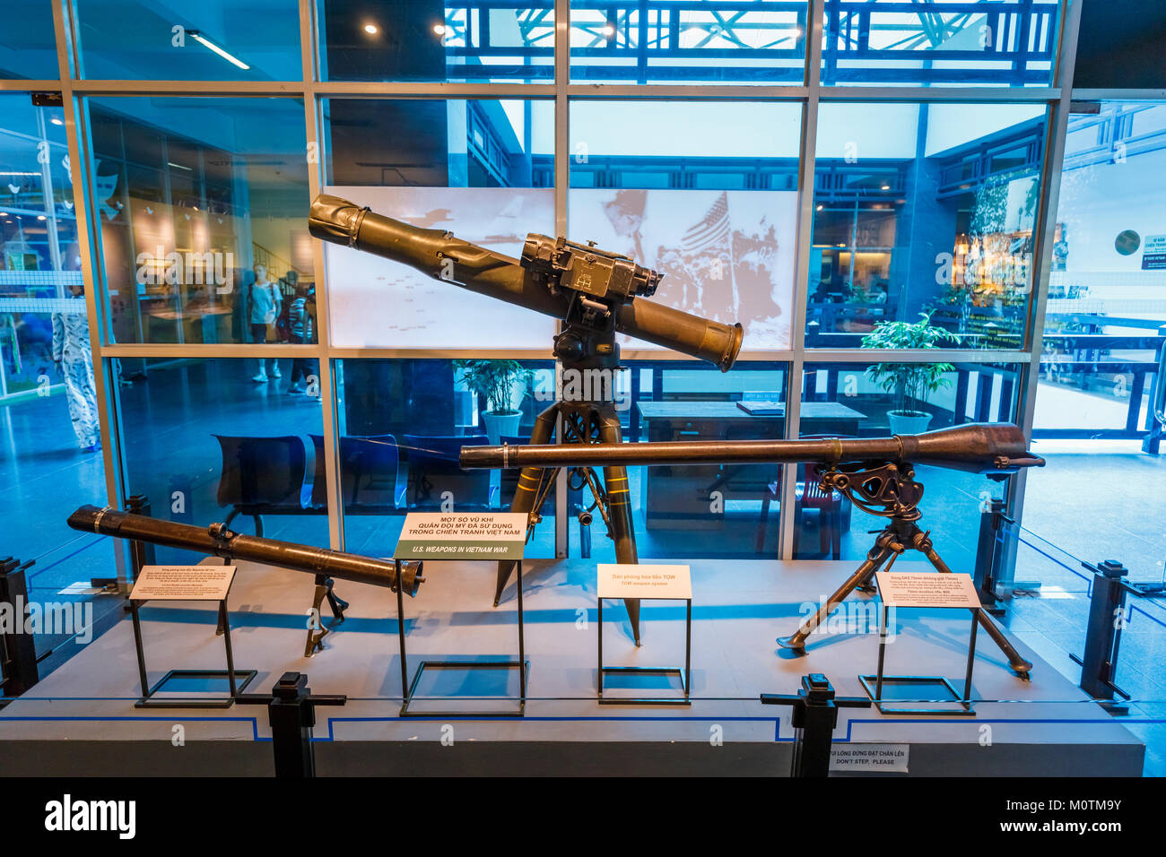 Display of US military weapons used in the Vietnam War, exhibits in the ...