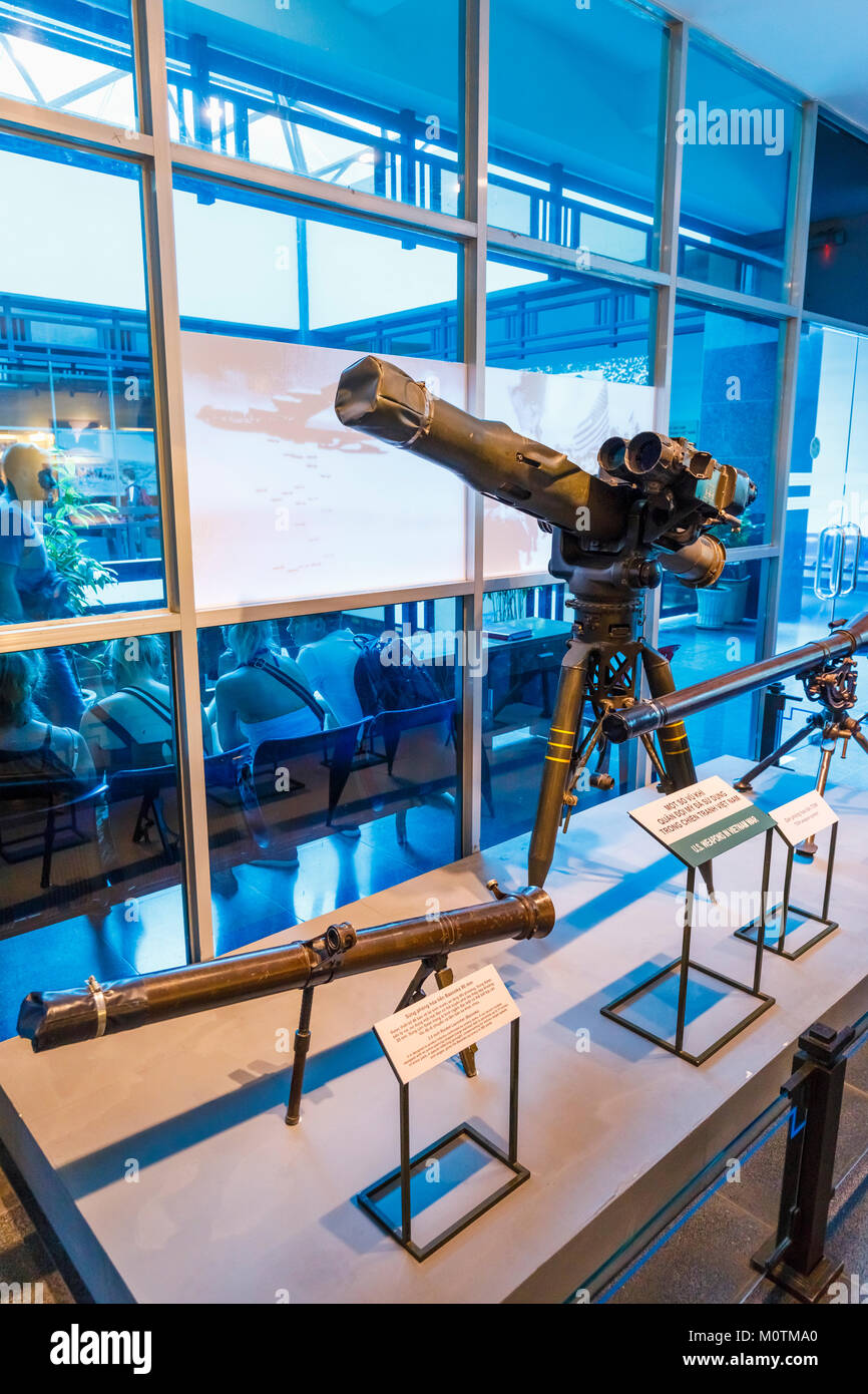 Display of US military weapons used in the Vietnam War, exhibits in the ...