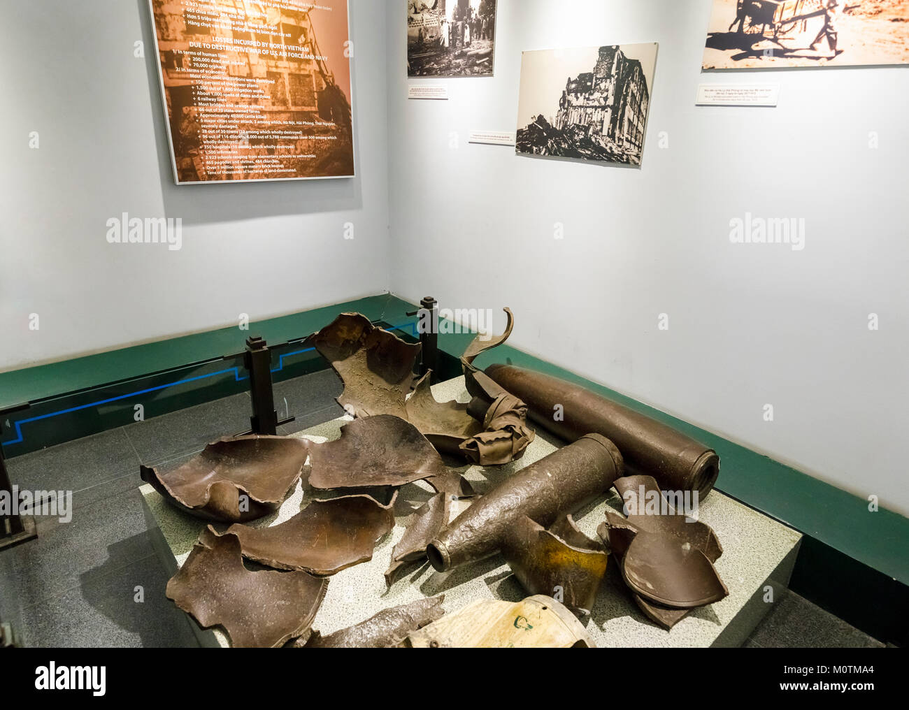 Exhibit display of exploded shell and bomb fragments (shrapnel) in the ...