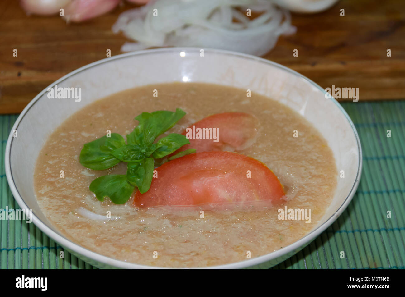 plate of gazpacho typical food andalusia spain Stock Photo - Alamy