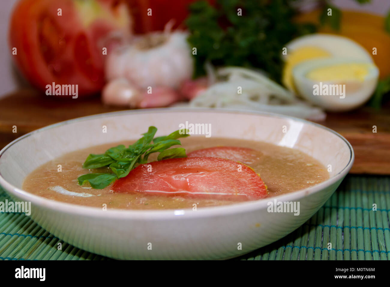 plate of gazpacho typical food andalusia spain Stock Photo - Alamy