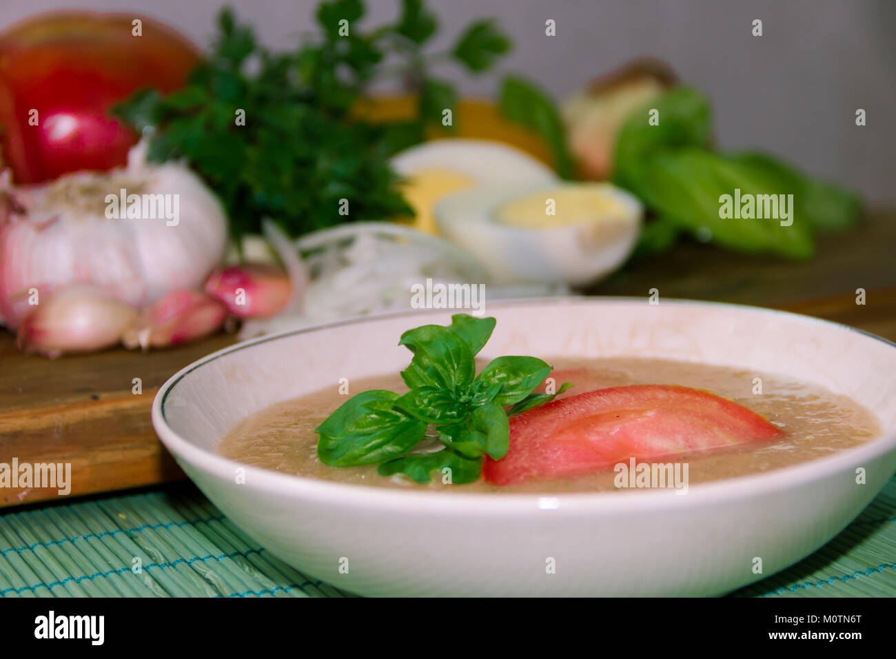 plate of gazpacho typical food andalusia spain Stock Photo - Alamy