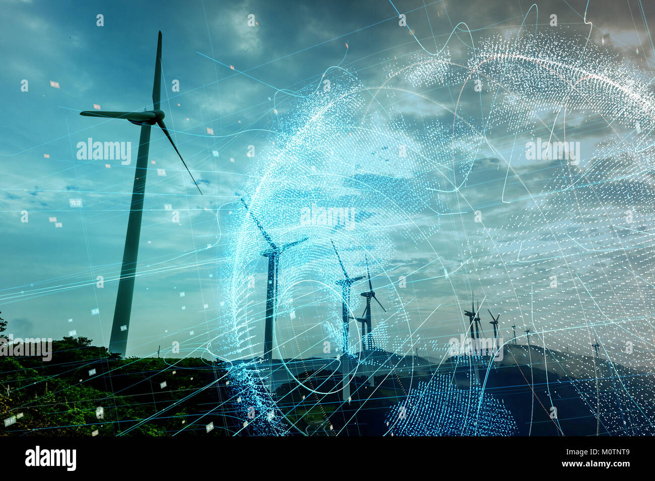 Wind power station and global communication concept Stock Photo - Alamy
