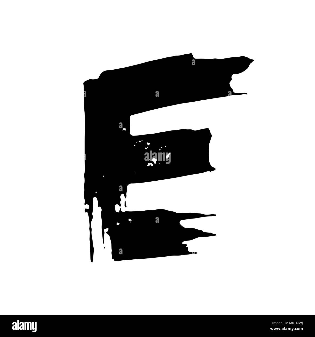 Letter e. Handwritten by dry brush. Rough strokes font. Vector ...