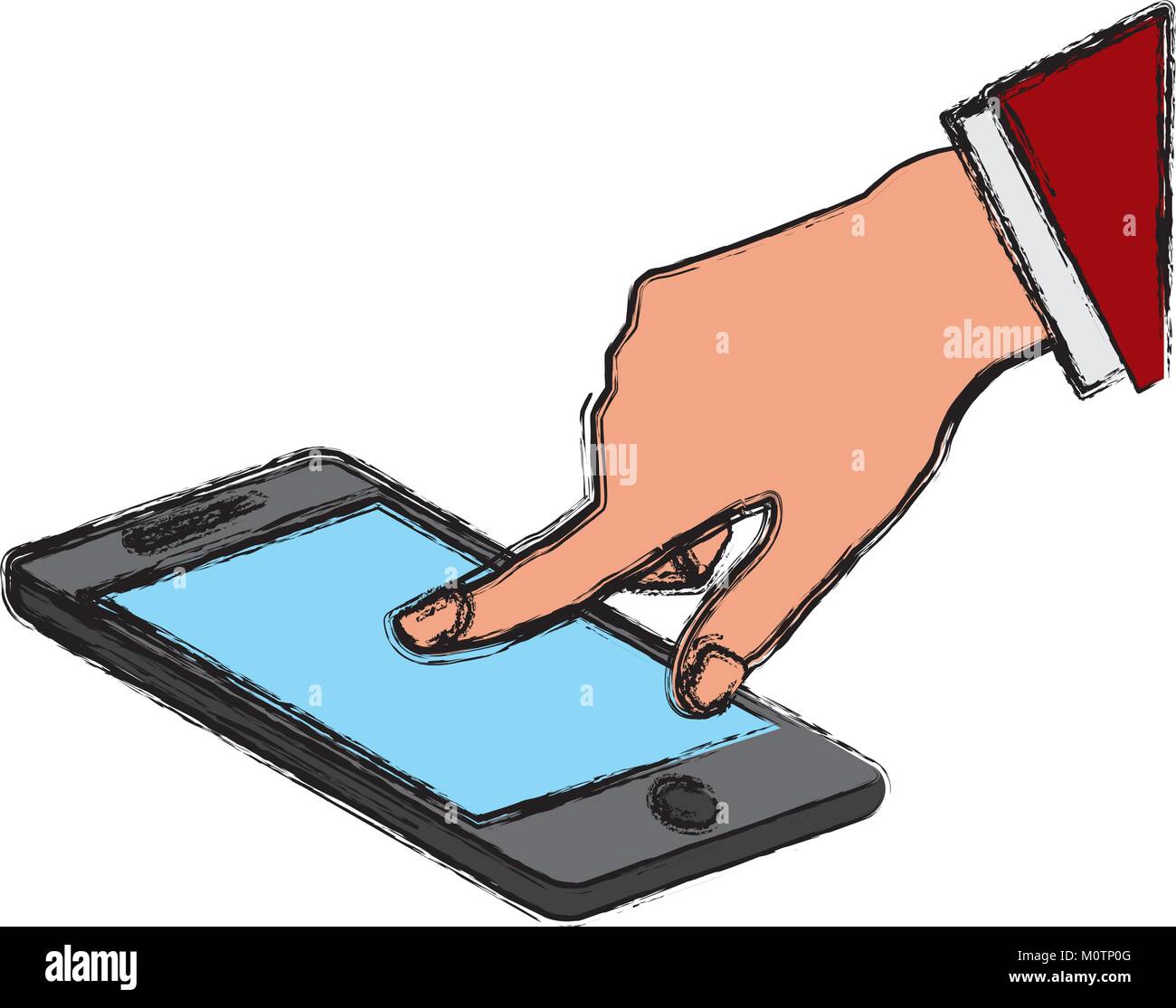 Hand touching smartphone Stock Vector Image & Art - Alamy