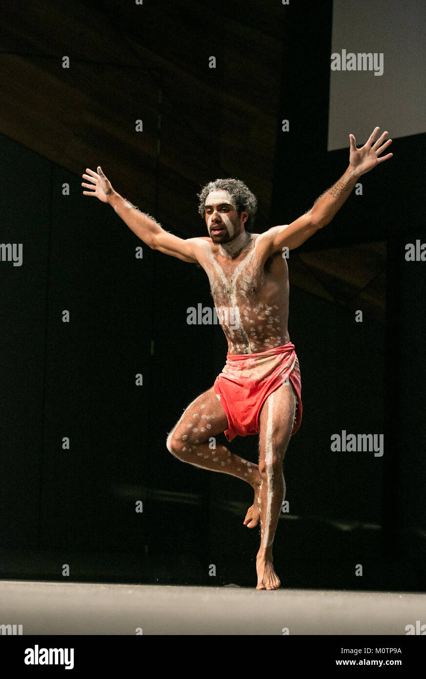 Aboriginal dancer on stage in Melbourne performing a Welcome to Country ...