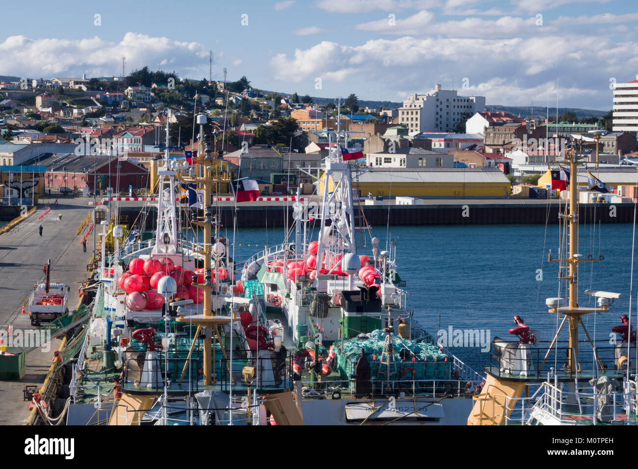 Crab fishing boats at harbor in Punta Arenas, Chile Stock Photo - Alamy