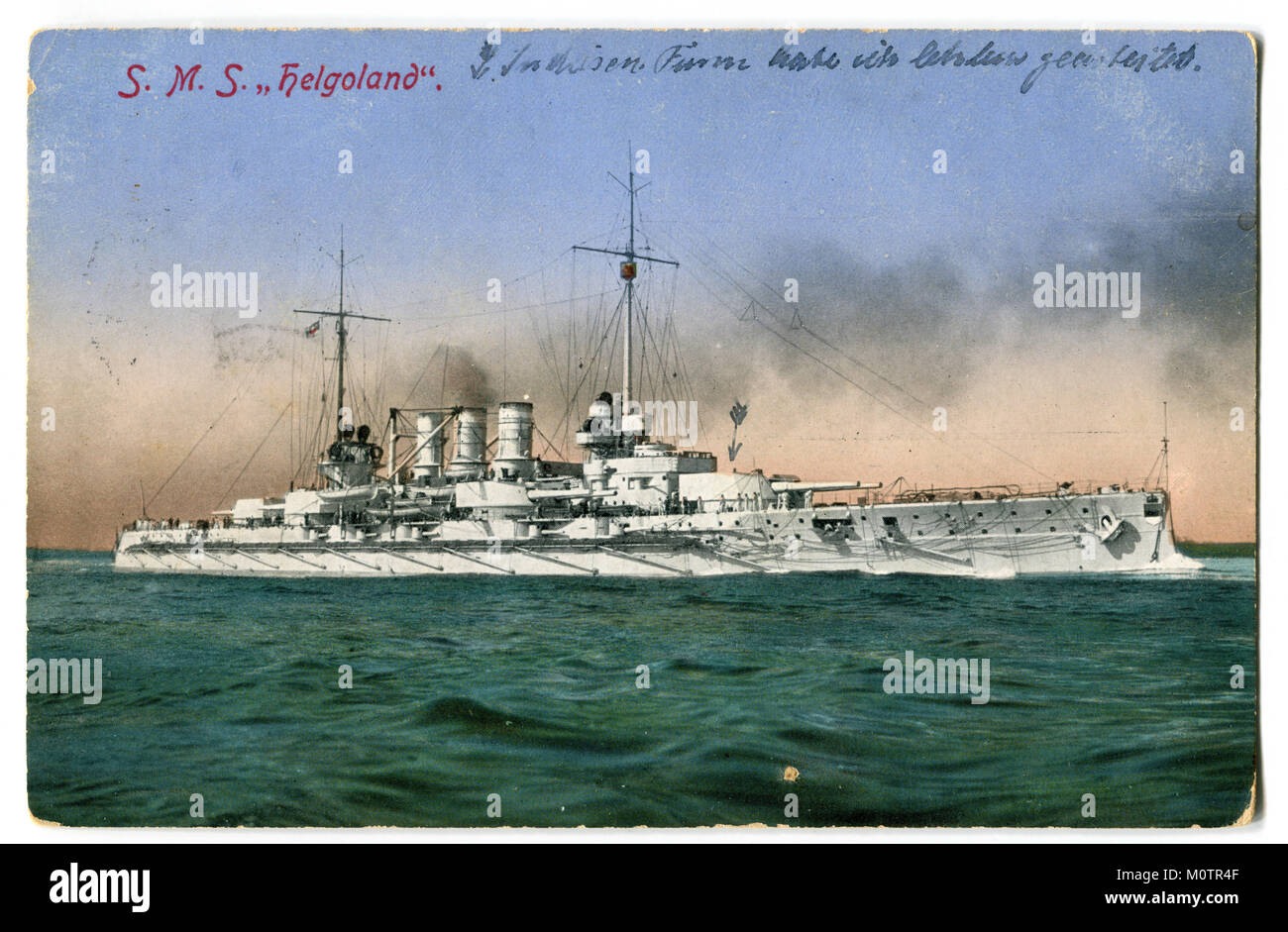 Old German postcard "SMS Helgoland" 1909, German battleship of the ...